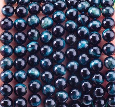 China Natural Ink Blue Tiger's Eye Loose Bead Strands 4-12mm Semi Precious Stone for DIY Jewelry for sale