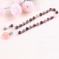 China 10mm Plum Blossom Tourmaline Rose Quartz Heart Dangle Charm Double Layer Stretch Bead Bracelet for sale