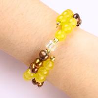 China Natural Yellow Chalcedony Crystal Bangle with Freshwater Pearl and Spongebob Charm Bracelet 8mm for sale