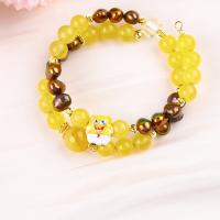 China Natural Yellow Chalcedony Crystal Bangle with Freshwater Pearl and Spongebob Charm Bracelet 8mm for sale