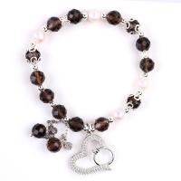 China Natural Smoky Quartz 8mm Round Bead Stretch Bracelet White Pearl Charm Reiki Healing Unisex Jewelry for sale