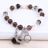 China Natural Smoky Quartz 8mm Round Bead Stretch Bracelet White Pearl Charm Reiki Healing Unisex Jewelry for sale
