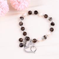 China Natural Smoky Quartz 8mm Round Bead Stretch Bracelet White Pearl Charm Reiki Healing Unisex Jewelry for sale