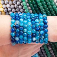 China Natural Blue Stripped Agate Loose Bead Strands 4-12mm Round Semi Precious Stone for DIY Jewelry Making for sale