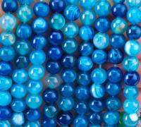 China Natural Blue Stripped Agate Loose Bead Strands 4-12mm Round Semi Precious Stone for DIY Jewelry Making for sale