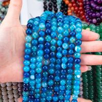 China Natural Blue Stripped Agate Loose Bead Strands 4-12mm Round Semi Precious Stone for DIY Jewelry Making for sale