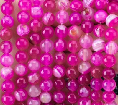 China Natural Fuchsia Striped Agate Loose Bead Strands 4-12mm Round for Jewelry Making for sale