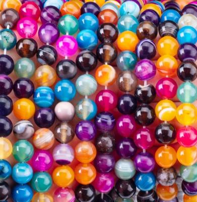 China Rainbow Stripped Agate Loose Bead Strands Semi Precious Stone for DIY Jewelry Making for sale