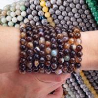 China Natural Coffee Striated Agate Loose Bead Strands 4-12mm Round Semi Precious Stone for DIY Jewelry for sale