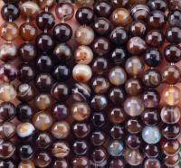 China Natural Coffee Striated Agate Loose Bead Strands 4-12mm Round Semi Precious Stone for DIY Jewelry for sale
