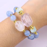 China Handmade Blue Chalcedony Double Layer Round Bead Bracelet 8mm Crystal Jewelry Gift for sale
