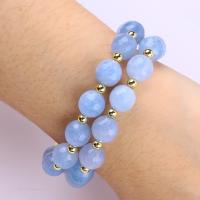 China Handmade Blue Chalcedony Double Layer Round Bead Bracelet 8mm Crystal Jewelry Gift for sale