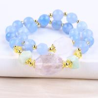 China Handmade Blue Chalcedony Double Layer Round Bead Bracelet 8mm Crystal Jewelry Gift for sale