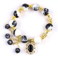 China Natural 12mm Black White Zebra Jasper Stretch Bead Bracelet Healing Jewelry Unisex for sale
