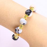 China Natural 12mm Black White Zebra Jasper Stretch Bead Bracelet Healing Jewelry Unisex for sale