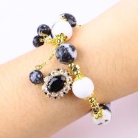 China Natural 12mm Black White Zebra Jasper Stretch Bead Bracelet Healing Jewelry Unisex for sale