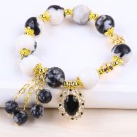 China Natural 12mm Black White Zebra Jasper Stretch Bead Bracelet Healing Jewelry Unisex for sale