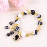 China Natural 12mm Black White Zebra Jasper Stretch Bead Bracelet Healing Jewelry Unisex for sale