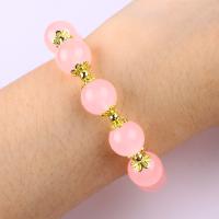 China Custom 12mm Pink Rose Quartz Bead Bracelet With Deer Charm for sale