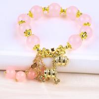 China Custom 12mm Pink Rose Quartz Bead Bracelet With Deer Charm for sale