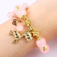 China Custom 12mm Pink Rose Quartz Bead Bracelet With Deer Charm for sale