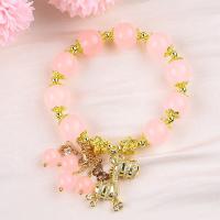 China Custom 12mm Pink Rose Quartz Bead Bracelet With Deer Charm for sale