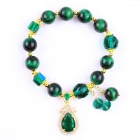 China Natural Green Tiger Eye Bracelet 10mm Copper Gold Plating Stretch Bead Unisex Jewelry for sale