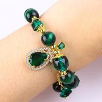 China Natural Green Tiger Eye Bracelet 10mm Copper Gold Plating Stretch Bead Unisex Jewelry for sale