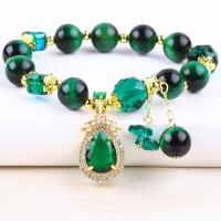 China Natural Green Tiger Eye Bracelet 10mm Copper Gold Plating Stretch Bead Unisex Jewelry for sale