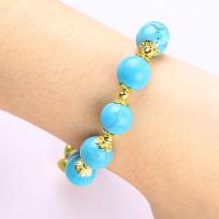 China 12mm Blue Turquoise Crystal Bracelet with Heart Charm Stretch Bead Jewelry for sale