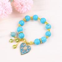 China 12mm Blue Turquoise Crystal Bracelet with Heart Charm Stretch Bead Jewelry for sale