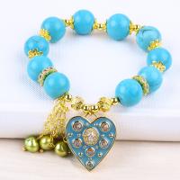 China 12mm Blue Turquoise Crystal Bracelet with Heart Charm Stretch Bead Jewelry for sale