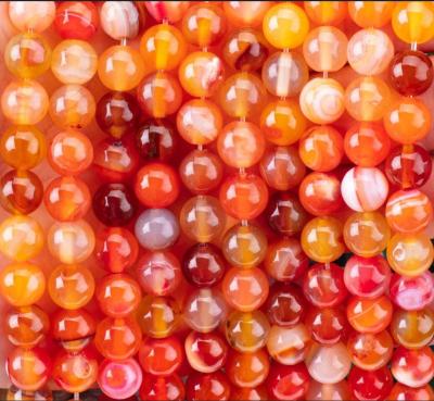 China Natural Orange Stripped Agate Loose Bead Strands 4-12mm Round Semi Precious Stone for DIY Jewelry for sale