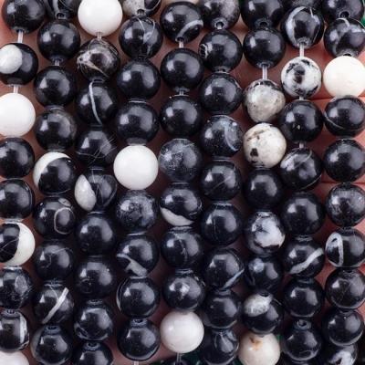 China 8mm Black Zebra Jasper Gemstone Beads 45cm Strand Healing Crystal for Jewelry Making for sale