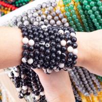 China 8mm Black Zebra Jasper Gemstone Beads 45cm Strand Healing Crystal for Jewelry Making for sale