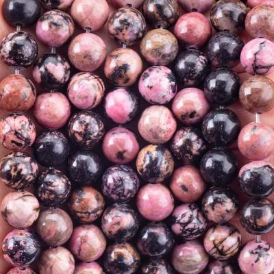 China 8mm Black Stripe Rhodocrosite Gemstone Beads 45cm Strand Healing Crystal for Jewelry Making for sale