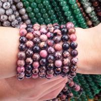 China 8mm Black Stripe Rhodocrosite Gemstone Beads 45cm Strand Healing Crystal for Jewelry Making for sale