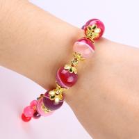 China 14mm Hot Pink Agate Bracelet with Purple Nine Tail Fox Carving Unisex Jewelry for sale