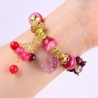 China 14mm Hot Pink Agate Bracelet with Purple Nine Tail Fox Carving Unisex Jewelry for sale