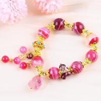 China 14mm Hot Pink Agate Bracelet with Purple Nine Tail Fox Carving Unisex Jewelry for sale