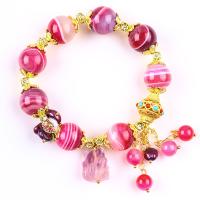 China 14mm Hot Pink Agate Bracelet with Purple Nine Tail Fox Carving Unisex Jewelry for sale