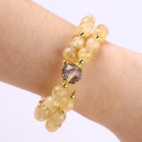 China 8mm Natural Citrine Crystal Bracelet Double Layer Bangle with Dog Carving Copper Gold Plating for sale