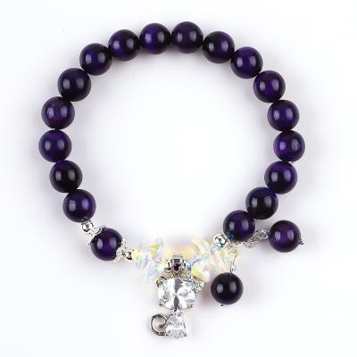 China Purple Tiger Eye 8mm Bead Handmade Gemstone Bracelet Unisex Stretch Bracelet for sale