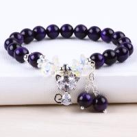 China Purple Tiger Eye 8mm Bead Handmade Gemstone Bracelet Unisex Stretch Bracelet for sale