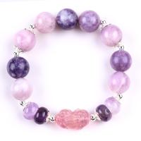 China 14mm Purple Mica Fluorite Pixiu Stretch Bead Bracelet Lucky Wealth Jewelry for sale
