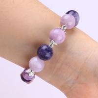 China 14mm Purple Mica Fluorite Pixiu Stretch Bead Bracelet Lucky Wealth Jewelry for sale