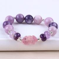 China 14mm Purple Mica Fluorite Pixiu Stretch Bead Bracelet Lucky Wealth Jewelry for sale