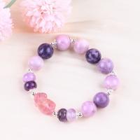 China 14mm Purple Mica Fluorite Pixiu Stretch Bead Bracelet Lucky Wealth Jewelry for sale
