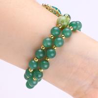 China Oval Shape Green Aventurine Stone Bead Bracelet Double Layer for sale