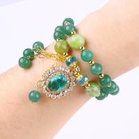 China Oval Shape Green Aventurine Stone Bead Bracelet Double Layer for sale